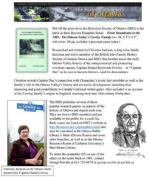 Cowley Family History now In Print – Champlain Park Community