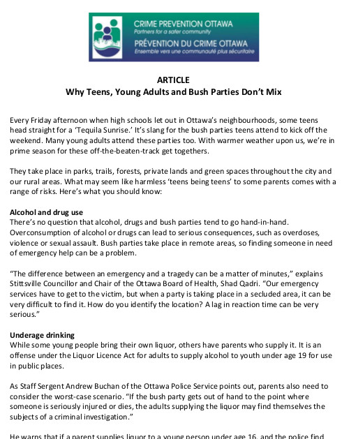 Bush Parties – Champlain Park Community